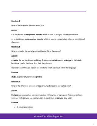 Top interview questions in c | PDF