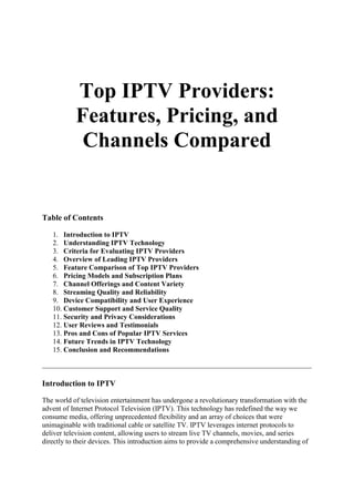 Top IPTV Providers: Features, Pricing, and Channels Compared | PDF