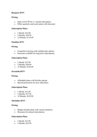 Top IPTV Providers: Features, Pricing, and Channels Compared | PDF
