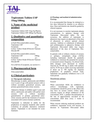 Topiramate Tablets USP Taj Pharma SmPC | PDF