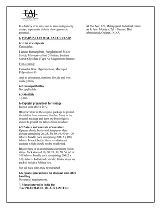 Topiramate tablets ip 25mg, 50mg, 100mg taj pharma smpc | PDF | Free ...