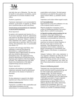 Topiramate tablets ip 25mg, 50mg, 100mg taj pharma smpc | PDF | Free ...