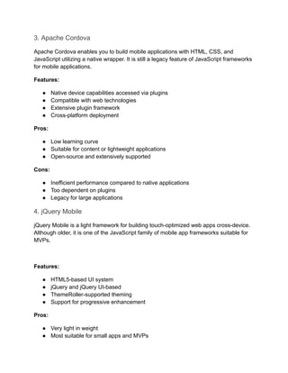 Top JavaScript Frameworks for Mobile App Development | PDF