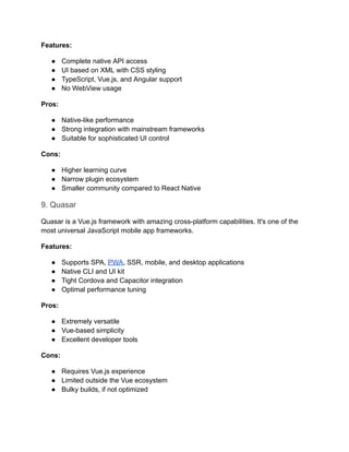 Top JavaScript Frameworks for Mobile App Development | PDF