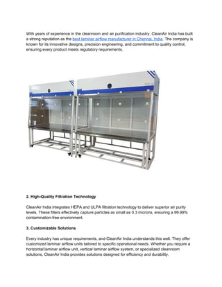Top Laminar Airflow Manufacturer in Chennai, India – CleanAir India | DOCX