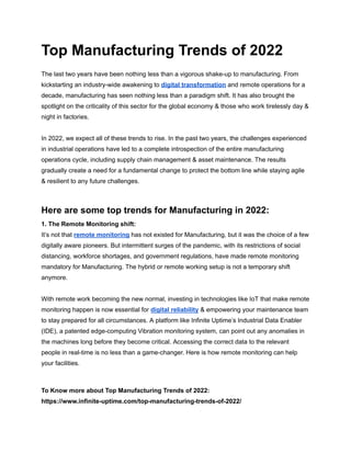 Top Manufacturing Trends of 2022 in india | PDF