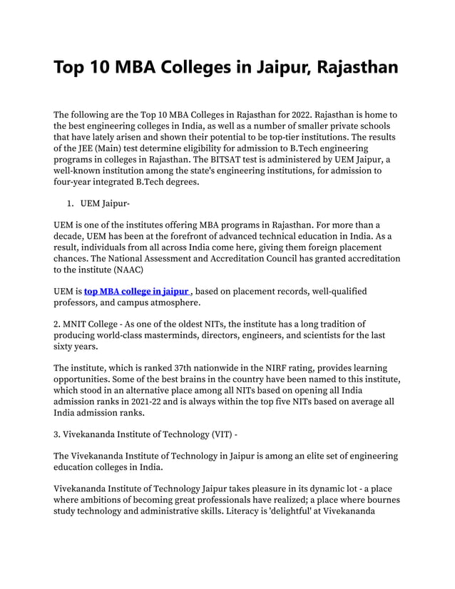 Top MBA College in Jaipur | PDF