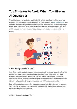 Top Mistakes to Avoid When You Hire an AI Developer | PDF