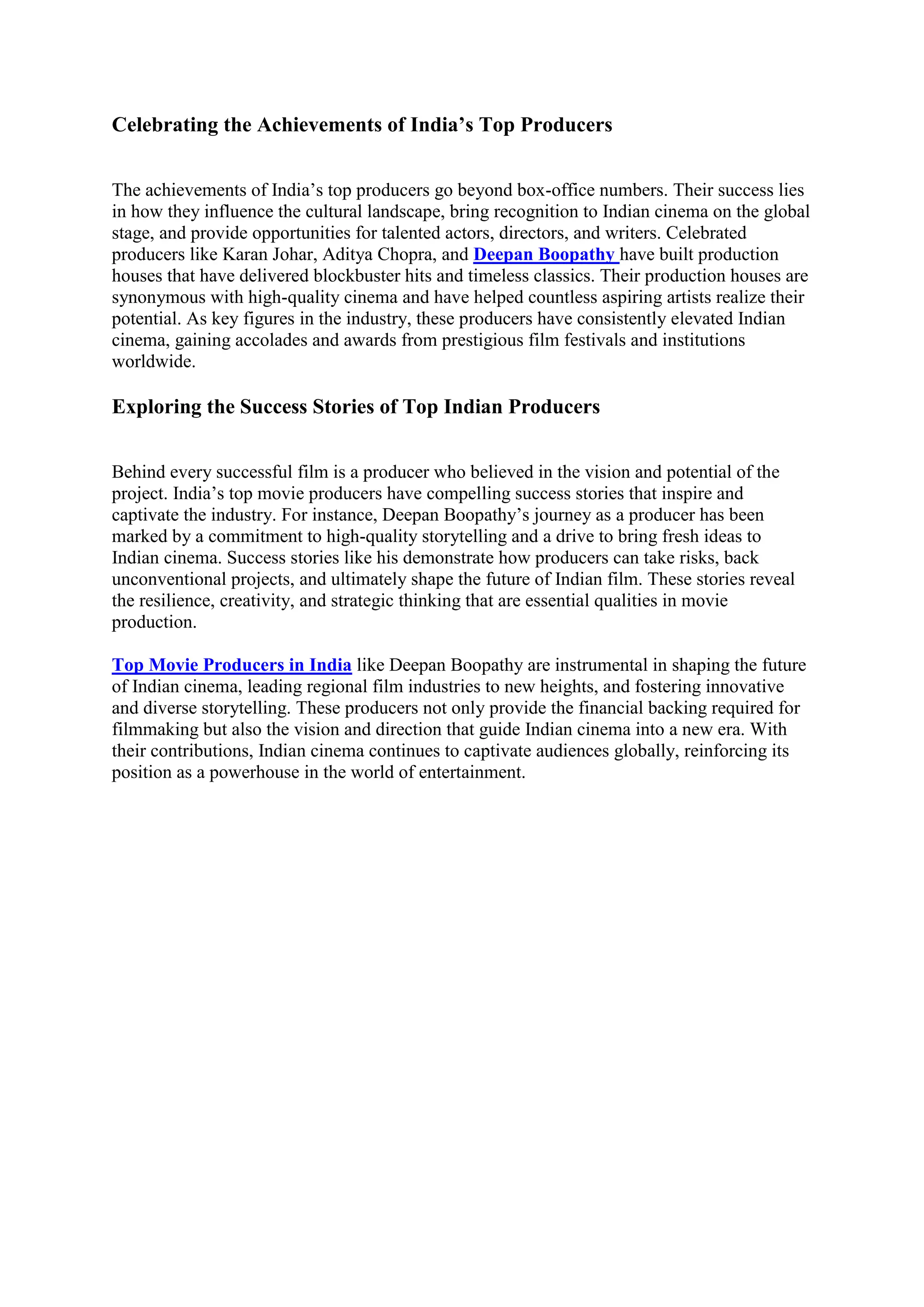 Top Movie Producers in India - Deepan Boopathypdf | PDF