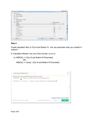 Top N and bottom N view on the same worksheet In Tableau | DOCX