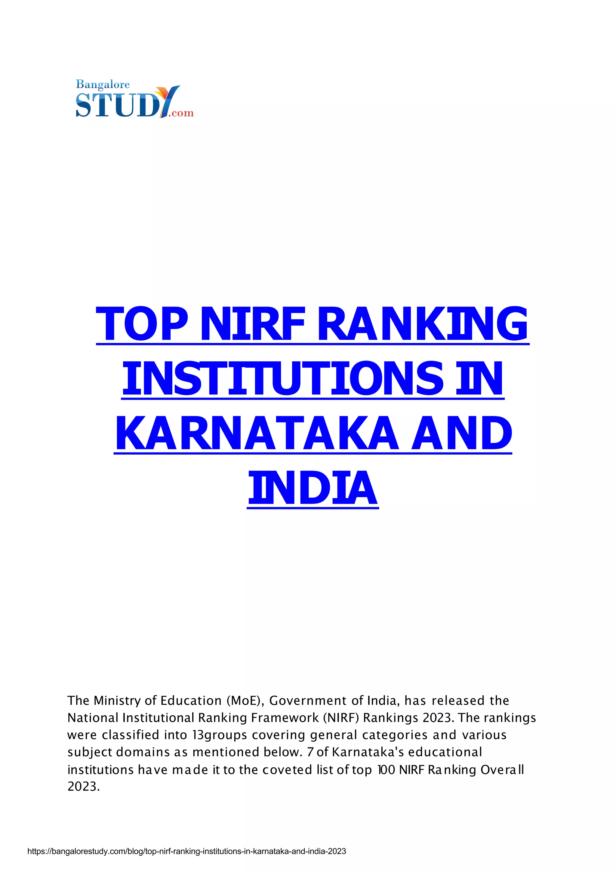 List of Top NIRF Ranking Institutions in Karnataka and India.pdf