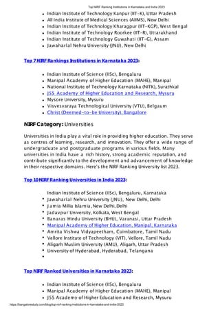 List of Top NIRF Ranking Institutions in Karnataka and India.pdf