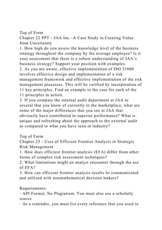 Top of FormChapter 22 PPT - JAA Inc.–A Case Study in Creating Va.docx