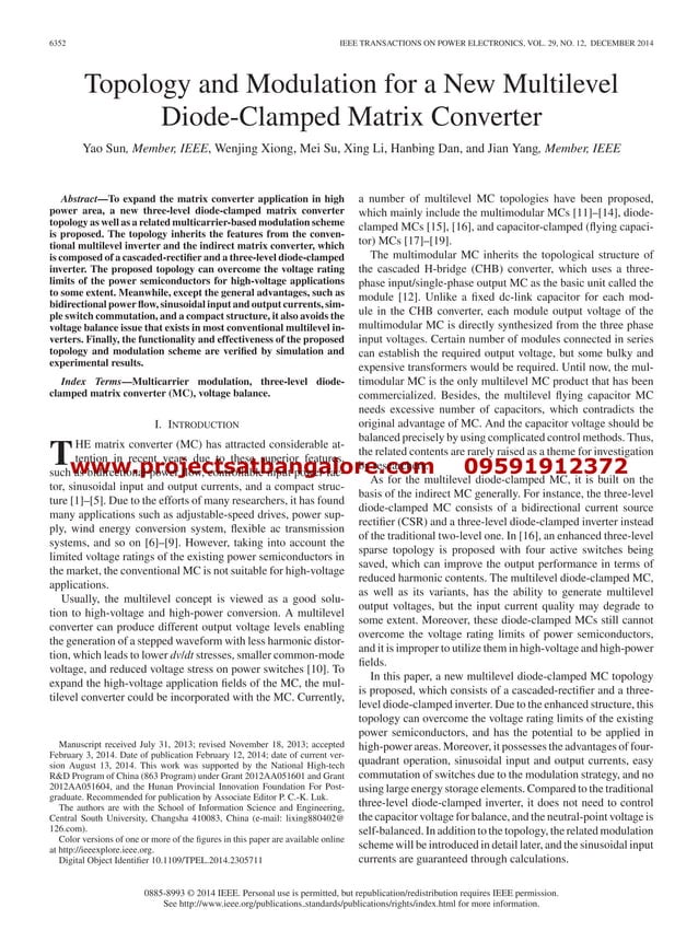 Topology and Modulation for a New Multilevel Diode-Clamped Matrix Converter | PDF