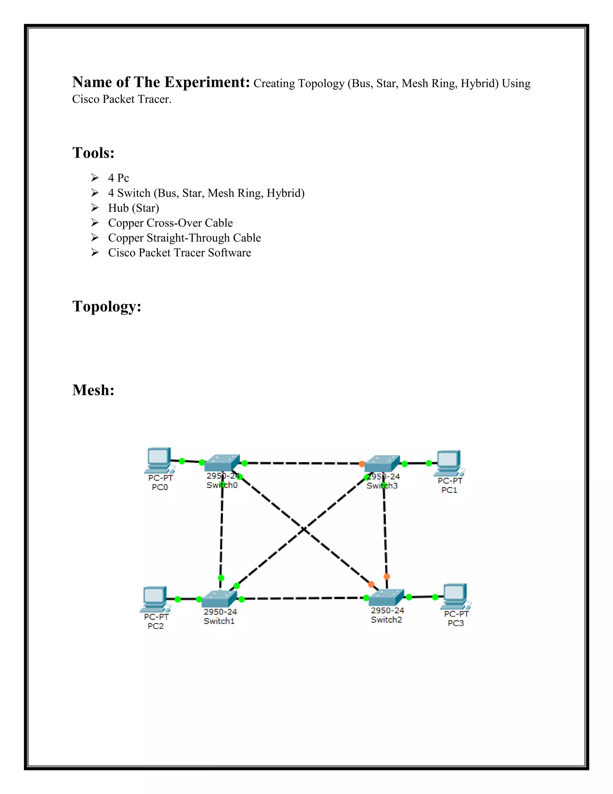 Bus,mesh,star,ring,hybrid Topology | PDF