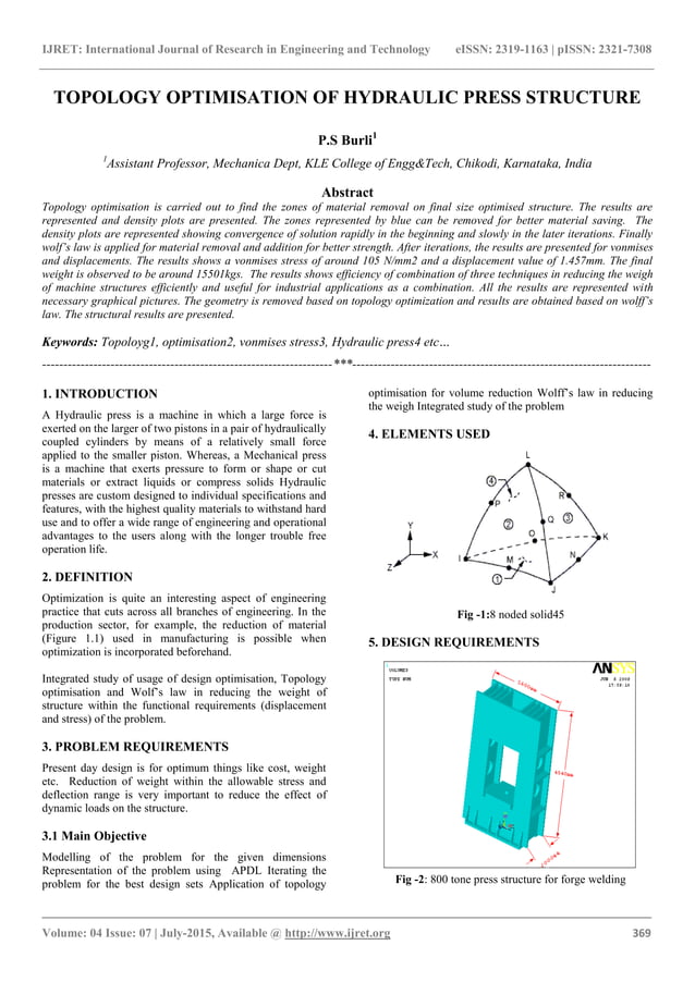 Topology optimisation of hydraulic press structure | PDF