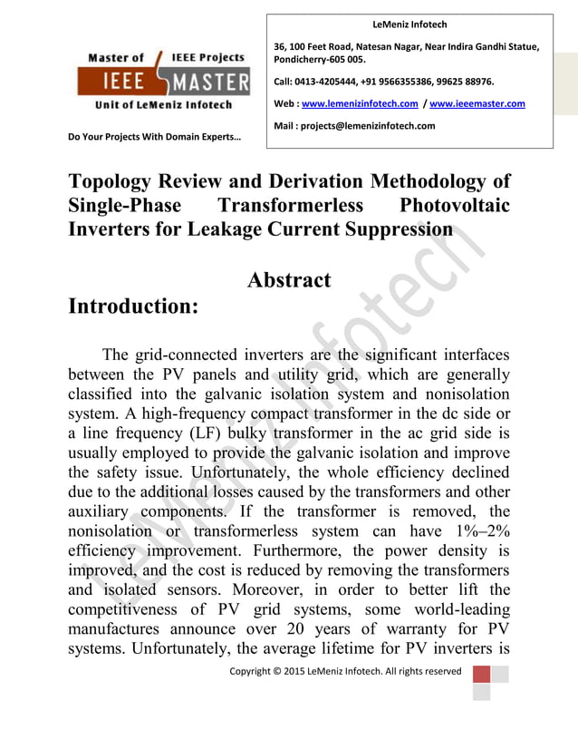 Topology Review And Derivation Methodology Of Single Phase Transformerless Photovoltaic