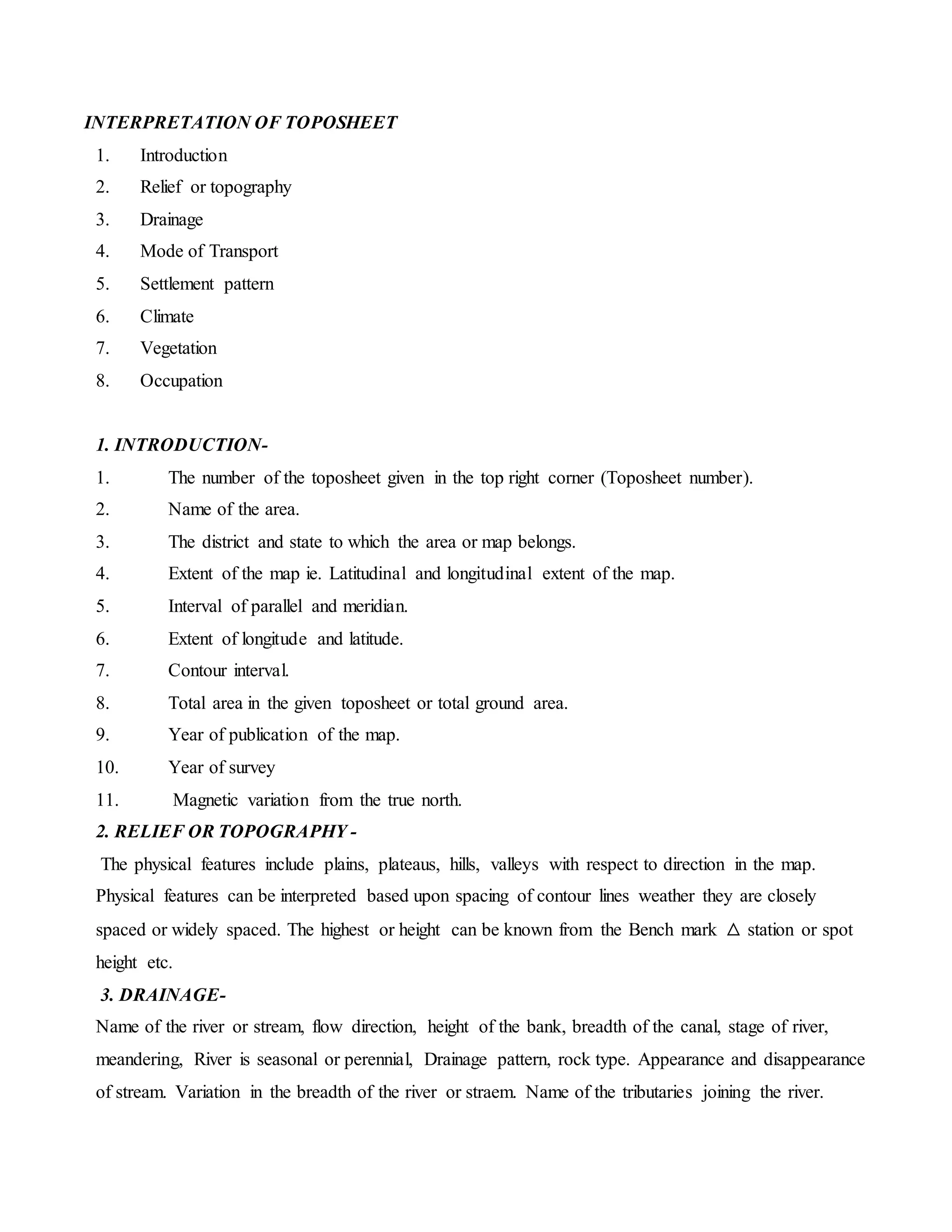 Toposheet interpretation | DOC