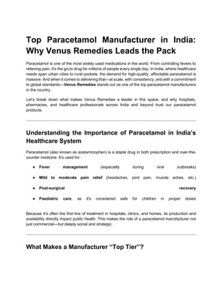 Top Paracetamol Manufacturer in India_ Why Venus Remedies Leads the ...