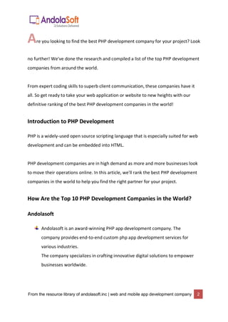 Ranking The Best PHP Development Companies in the World | PDF