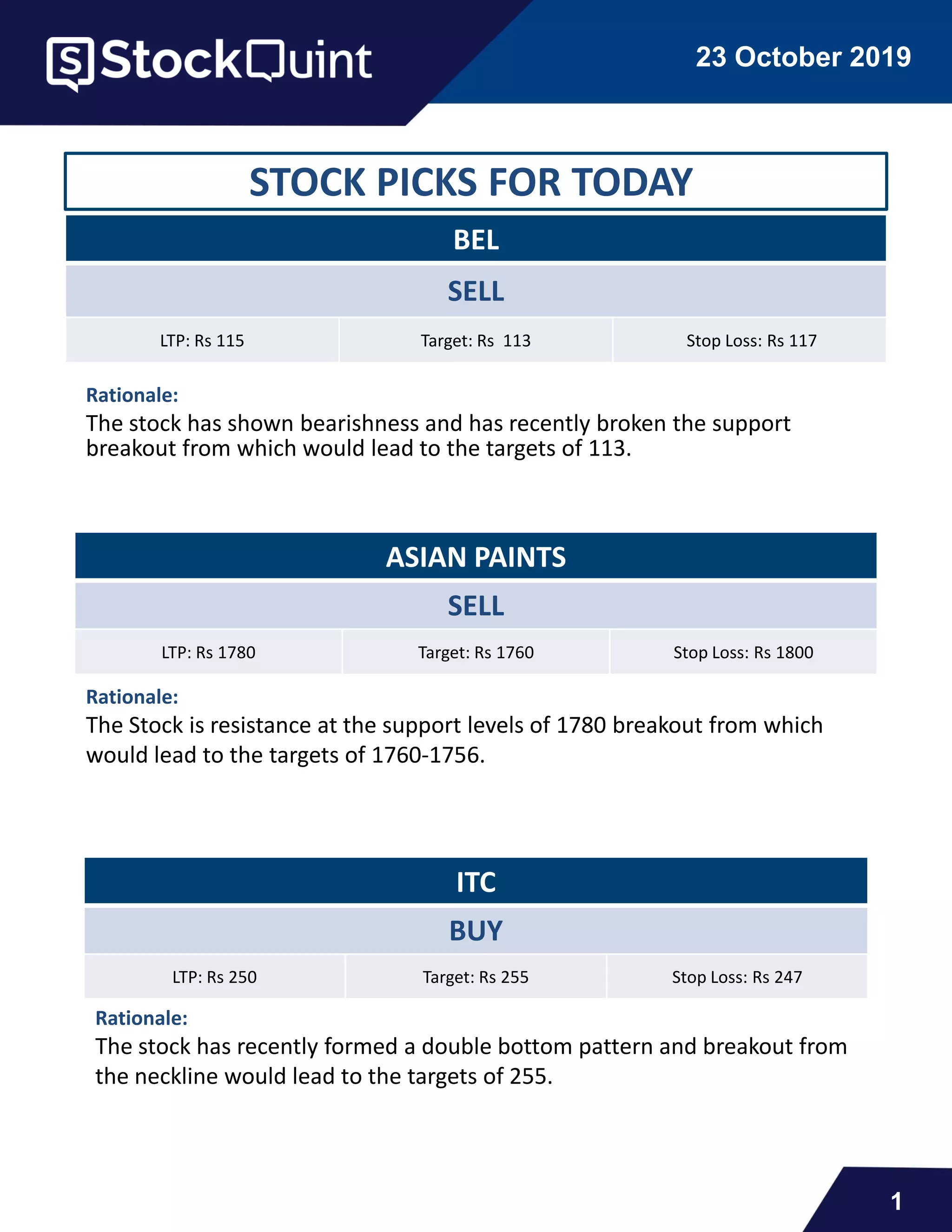 Top picks and expert view new 23-rd october 2019 | PDF | Stocks and ...