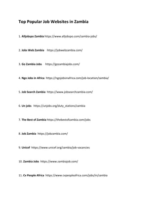 Top popular job websites in zambia | PDF
