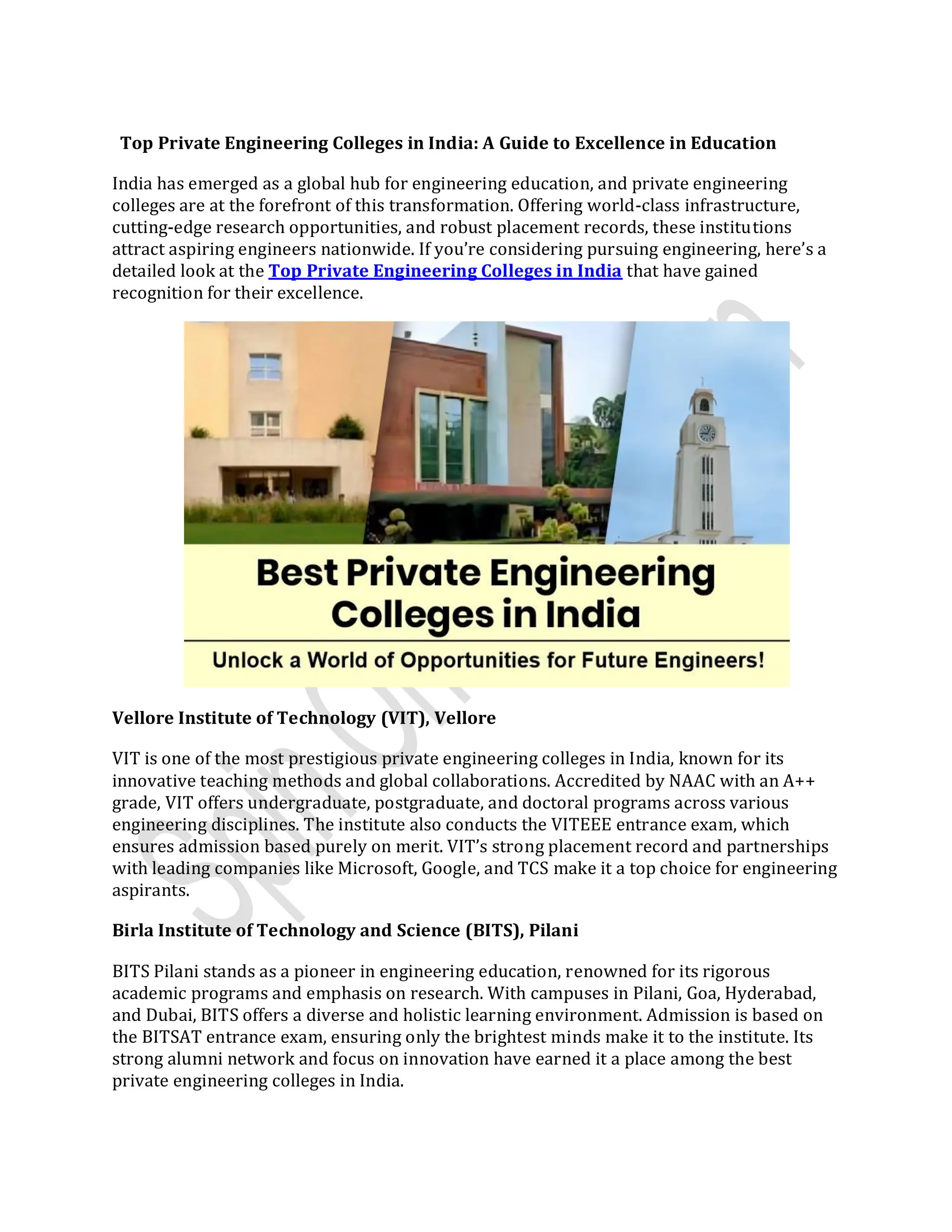 Top Private Engineering Colleges in India: A Guide to Excellence in ...