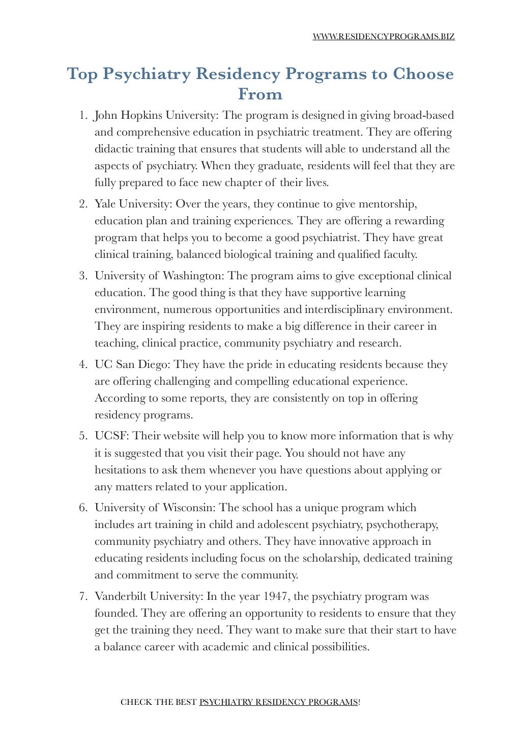 Psychiatry Residency Programs