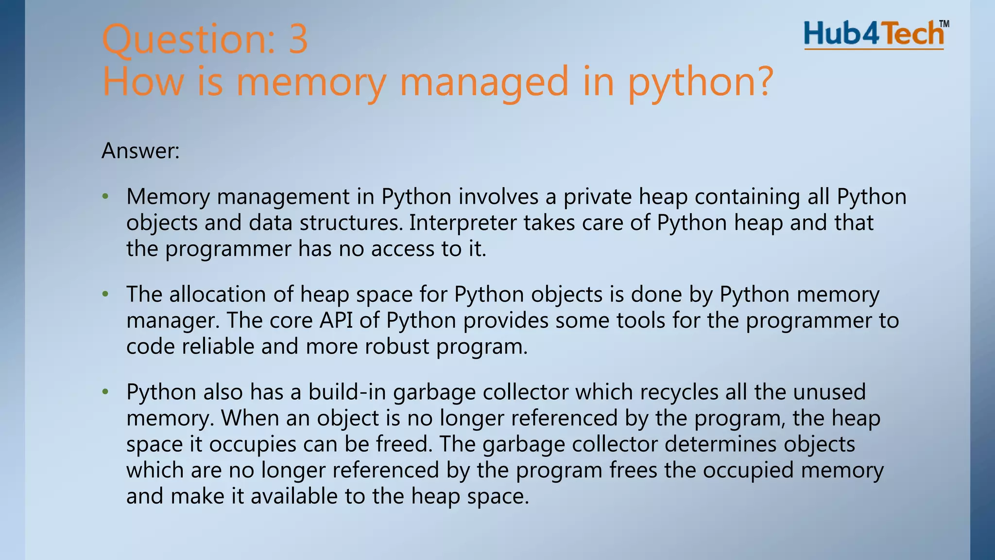 Top python interview question and answer | PPTX Top python interview question and answer | PPTX