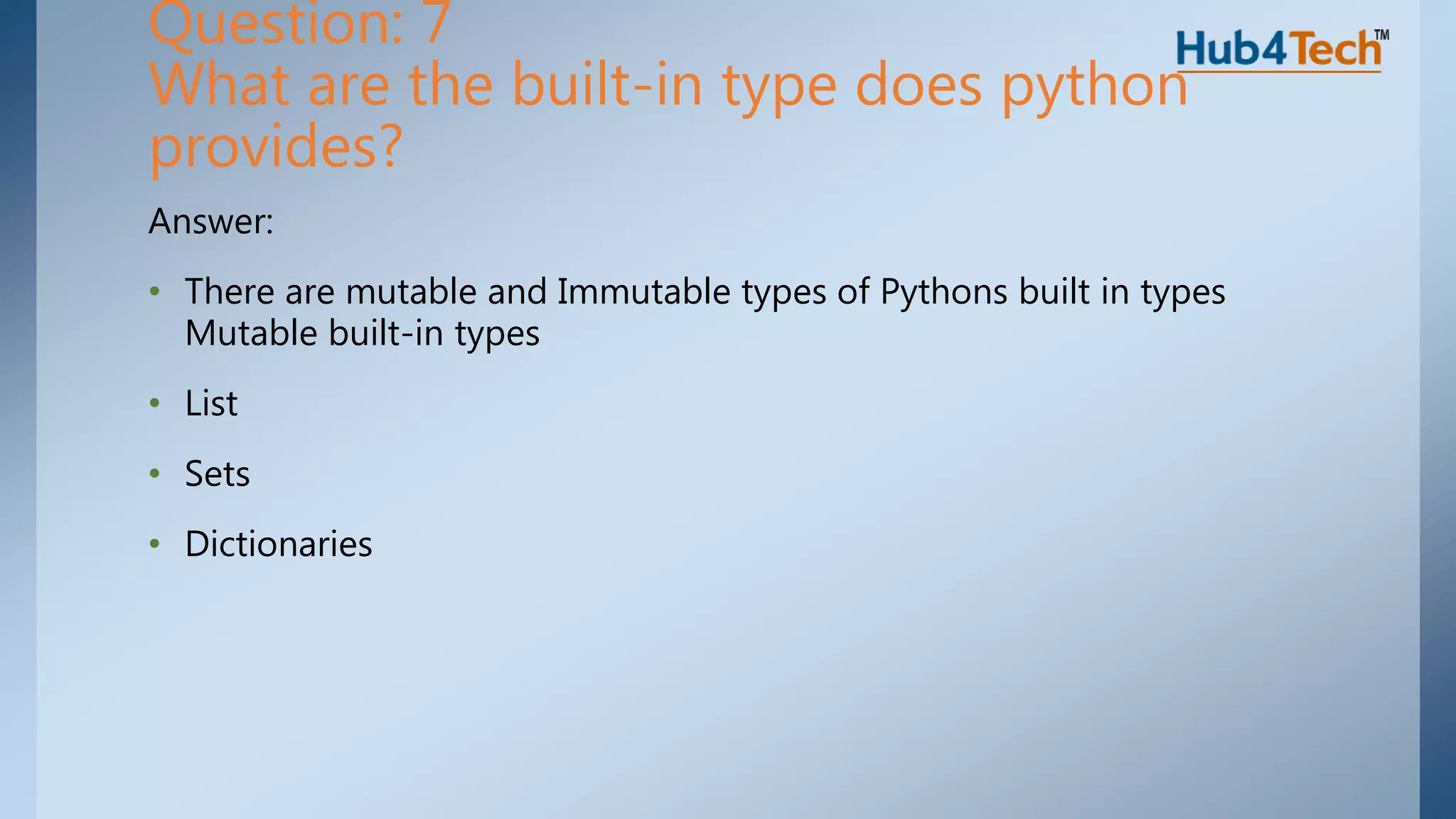 Top python interview question and answer | PPTX Top python interview question and answer | PPTX