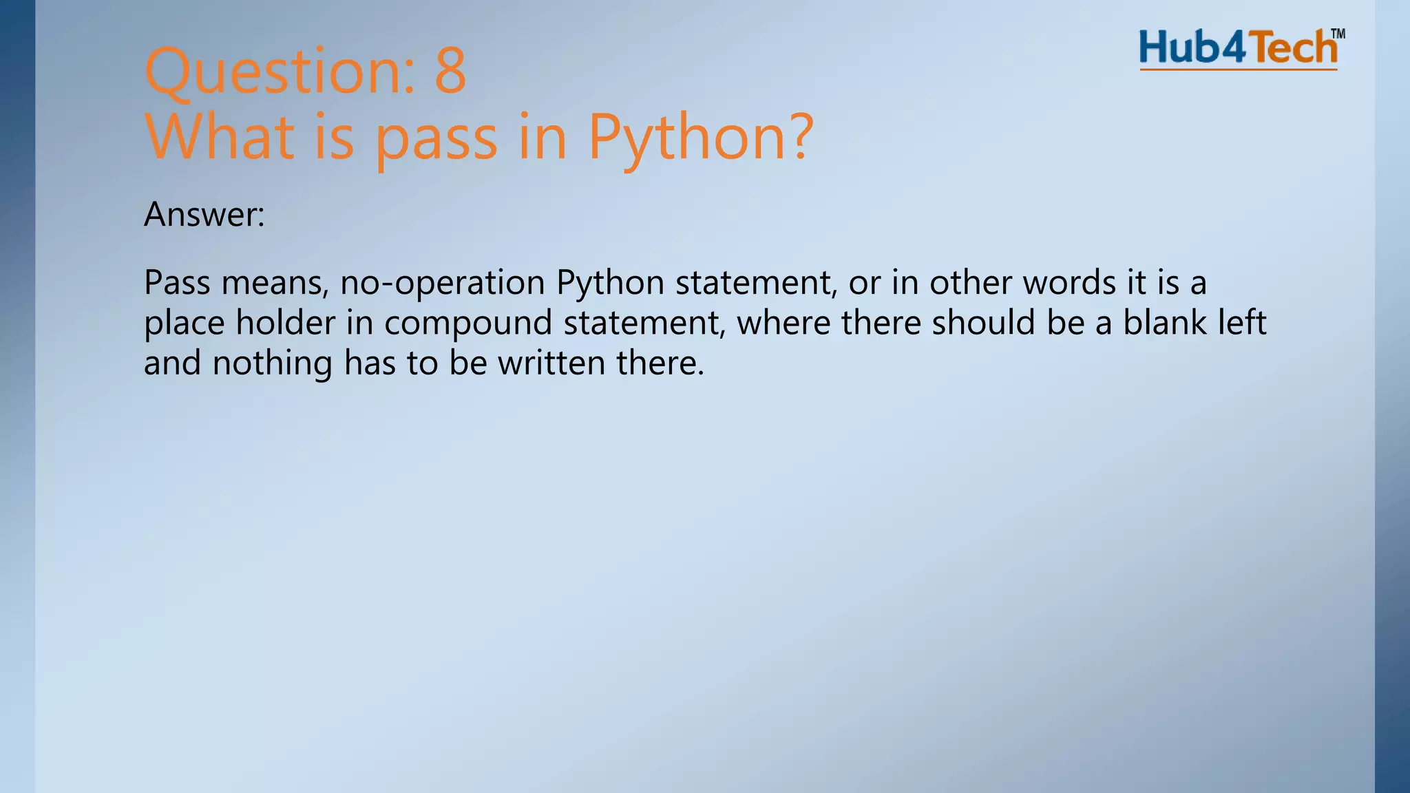 Top python interview question and answer | PPTX Top python interview question and answer | PPTX