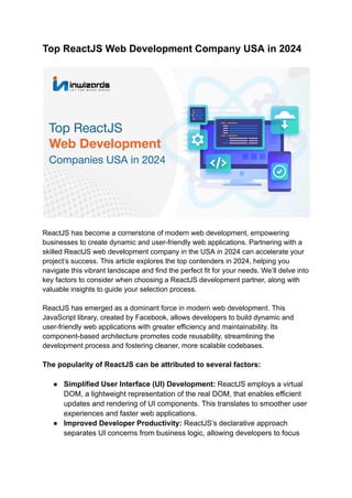 Top ReactJS Web Development Company USA in 2024 | PDF