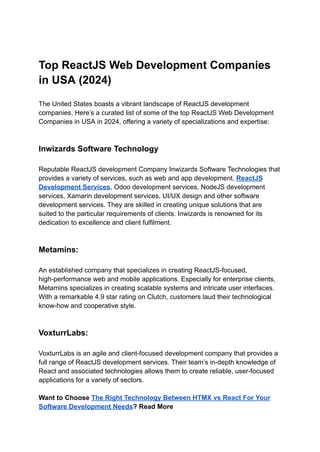 Top ReactJS Web Development Company USA in 2024 | PDF | Free Download