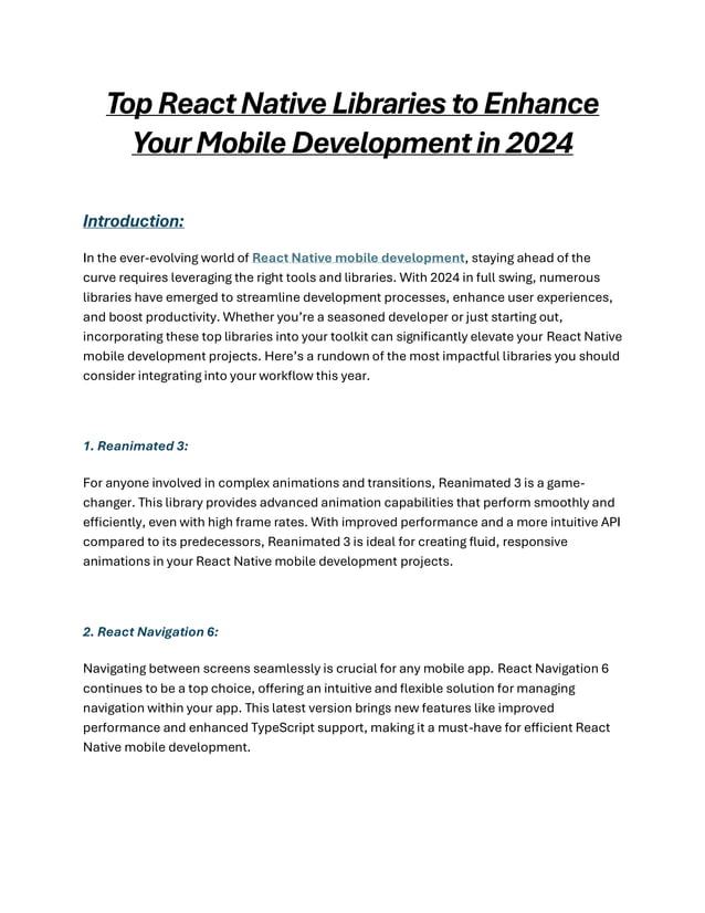 Top React Native Libraries to Enhance Your Mobile Development in 2024.pdf | Free Download
