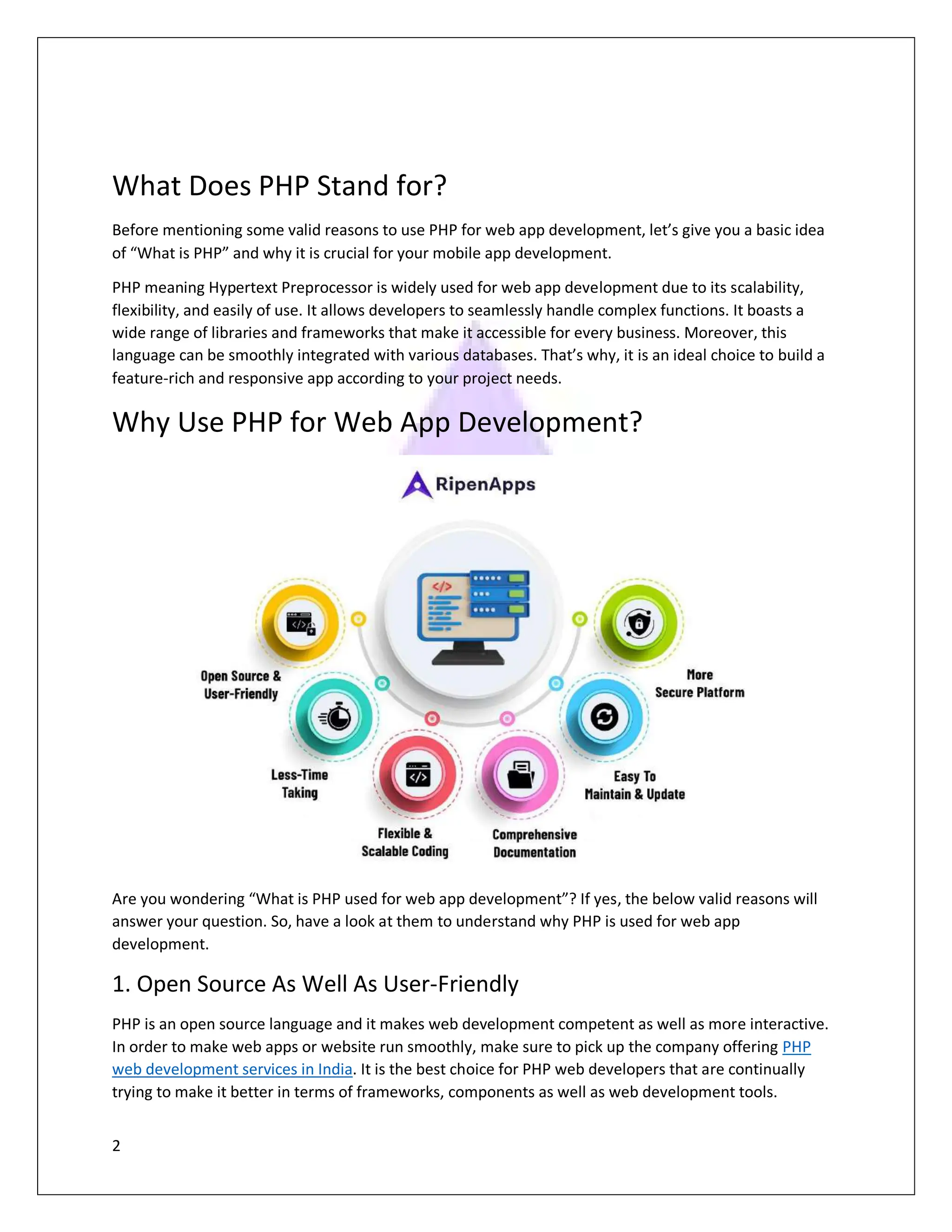 Top Reasons to Choose PHP for Your Web App Development | PDF