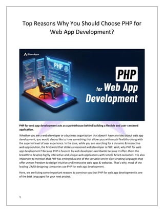 Top Reasons to Choose PHP for Your Web App Development | PDF