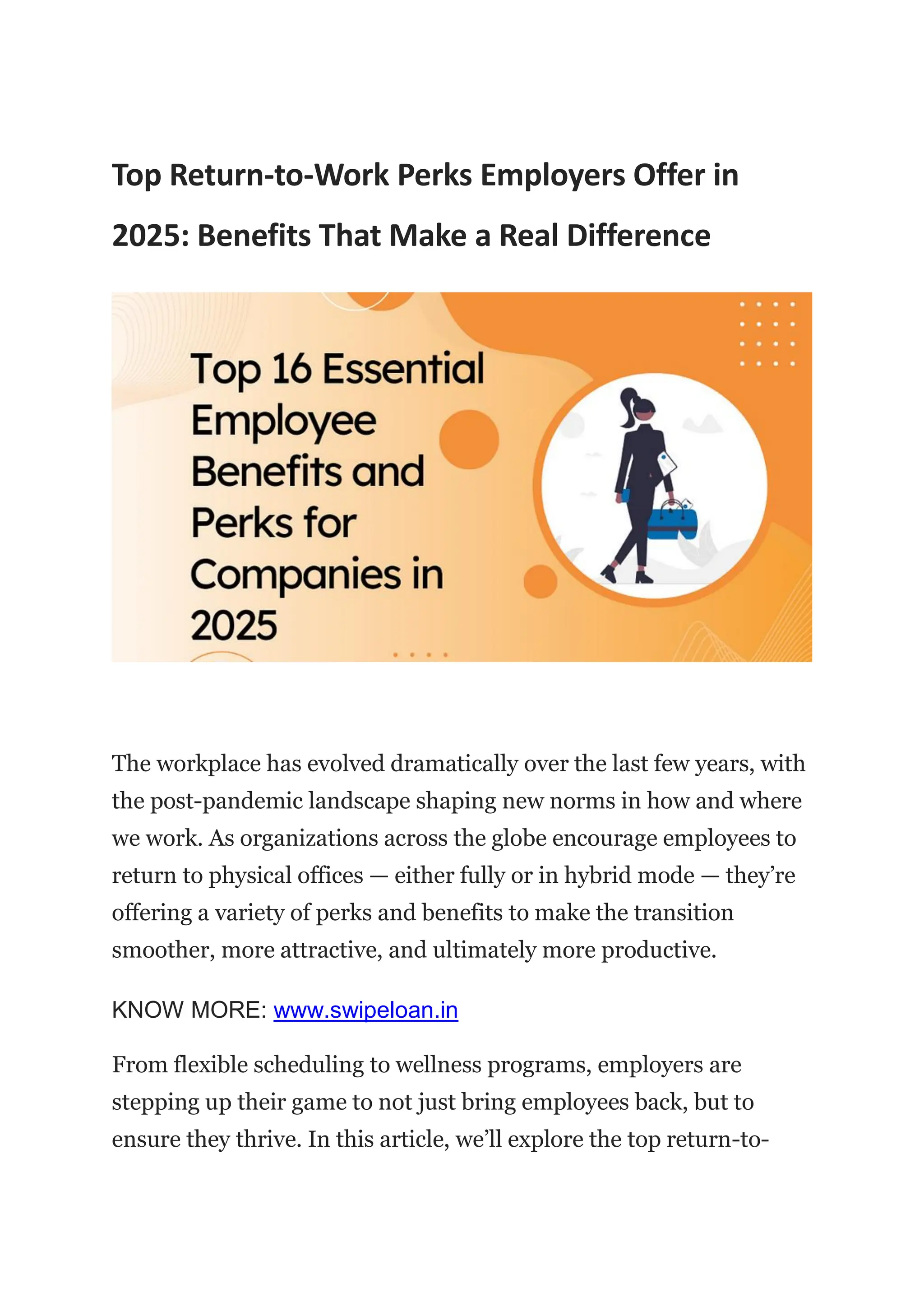 Top Return-to-Work Perks Employers Offer in 2025: Benefits That Make a ...