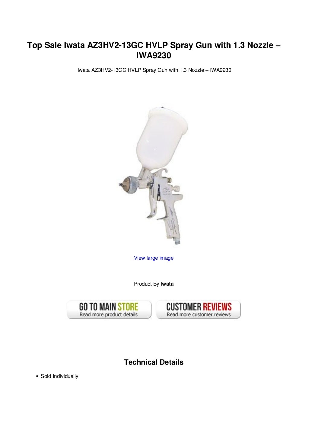 Top sale iwata az3 hv2 13gc hvlp spray gun with 1.3 nozzle - iwa9230 | PDF
