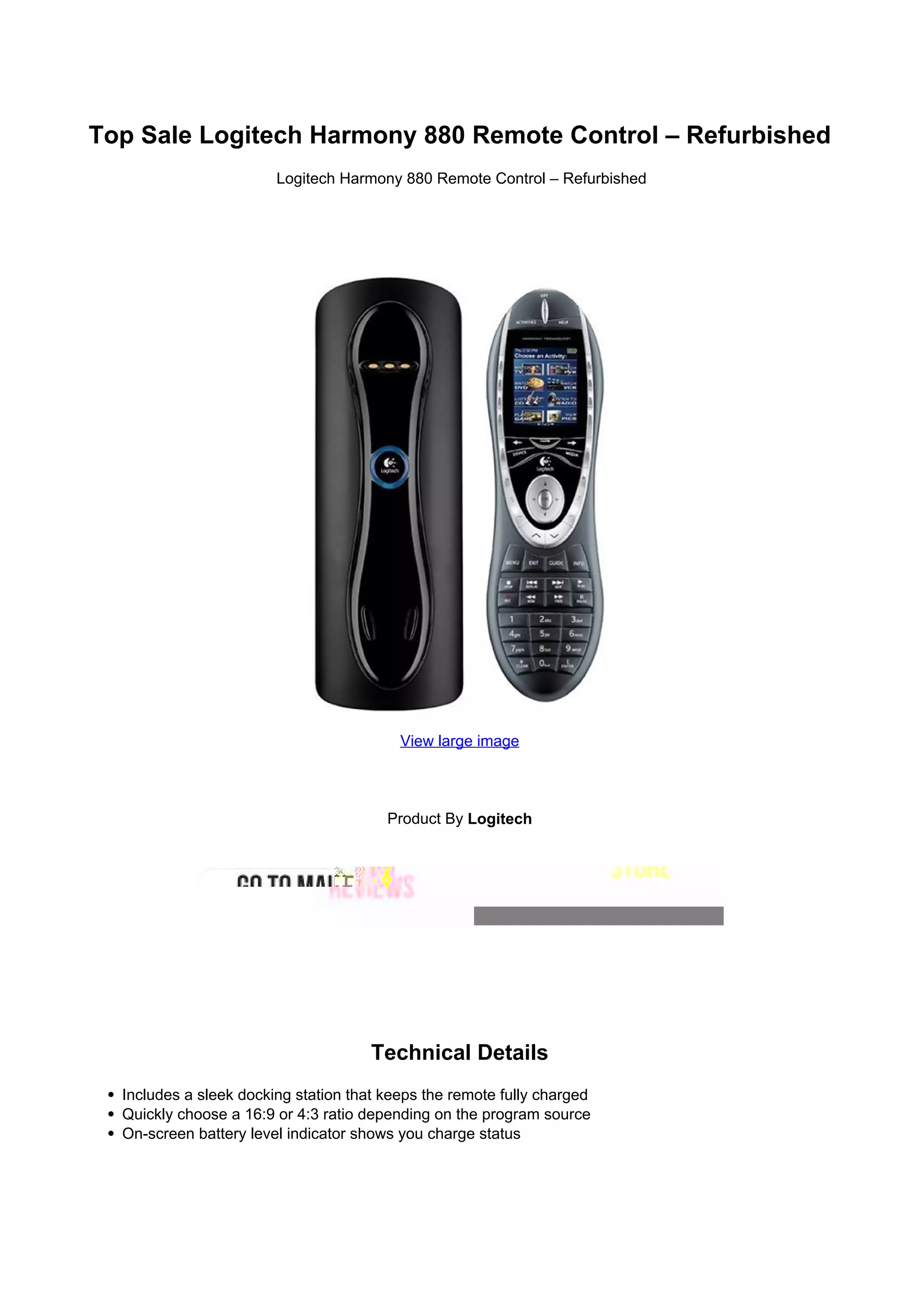 Top sale logitech harmony 880 remote control refurbished | PDF