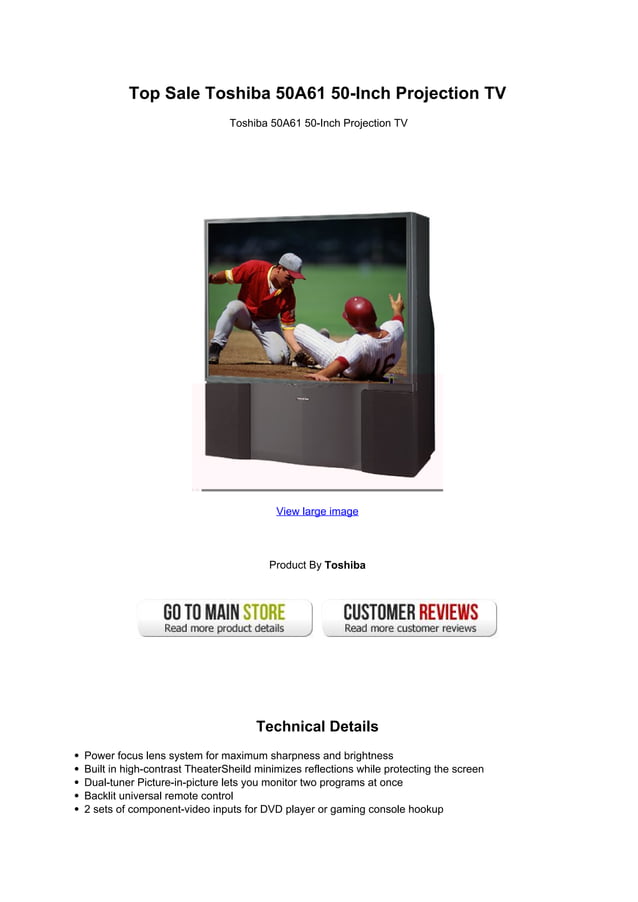 Top sale toshiba 50 a61 50 inch projection tv | PDF