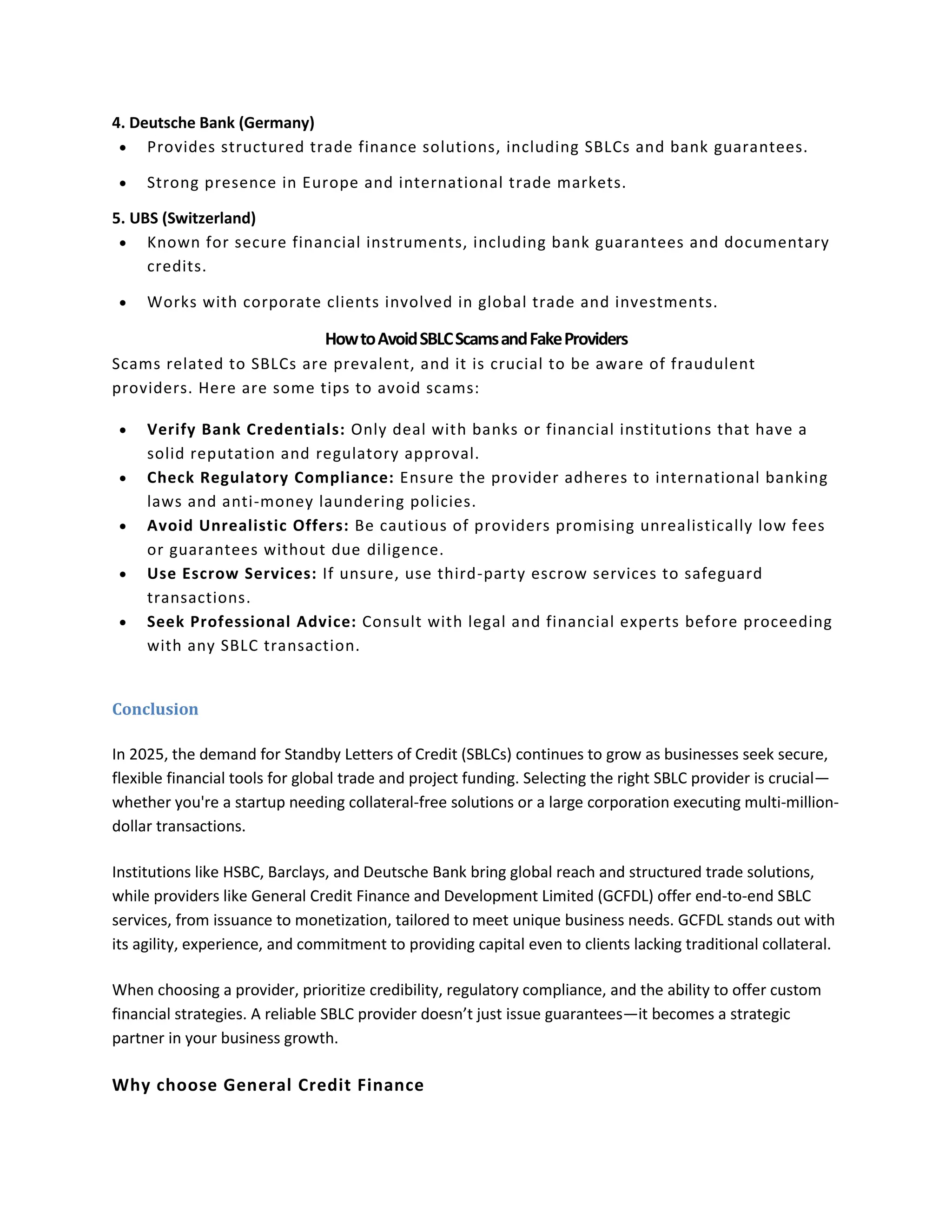 Top SBLC Providers 2025: Choosing the Right One | PDF