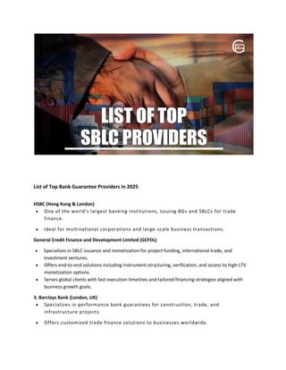 Top SBLC Providers 2025: Choosing the Right One | PDF