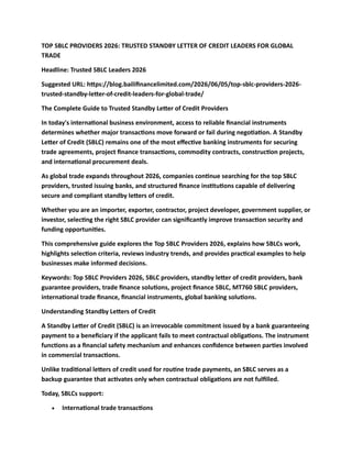 Top SBLC Providers 2026: Trusted Standby Letter of Credit Leaders for ...