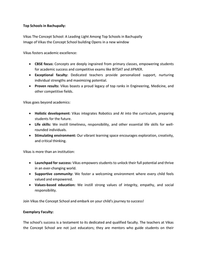 Top Schools in Bachupally | Vikas the Concept School.pdf