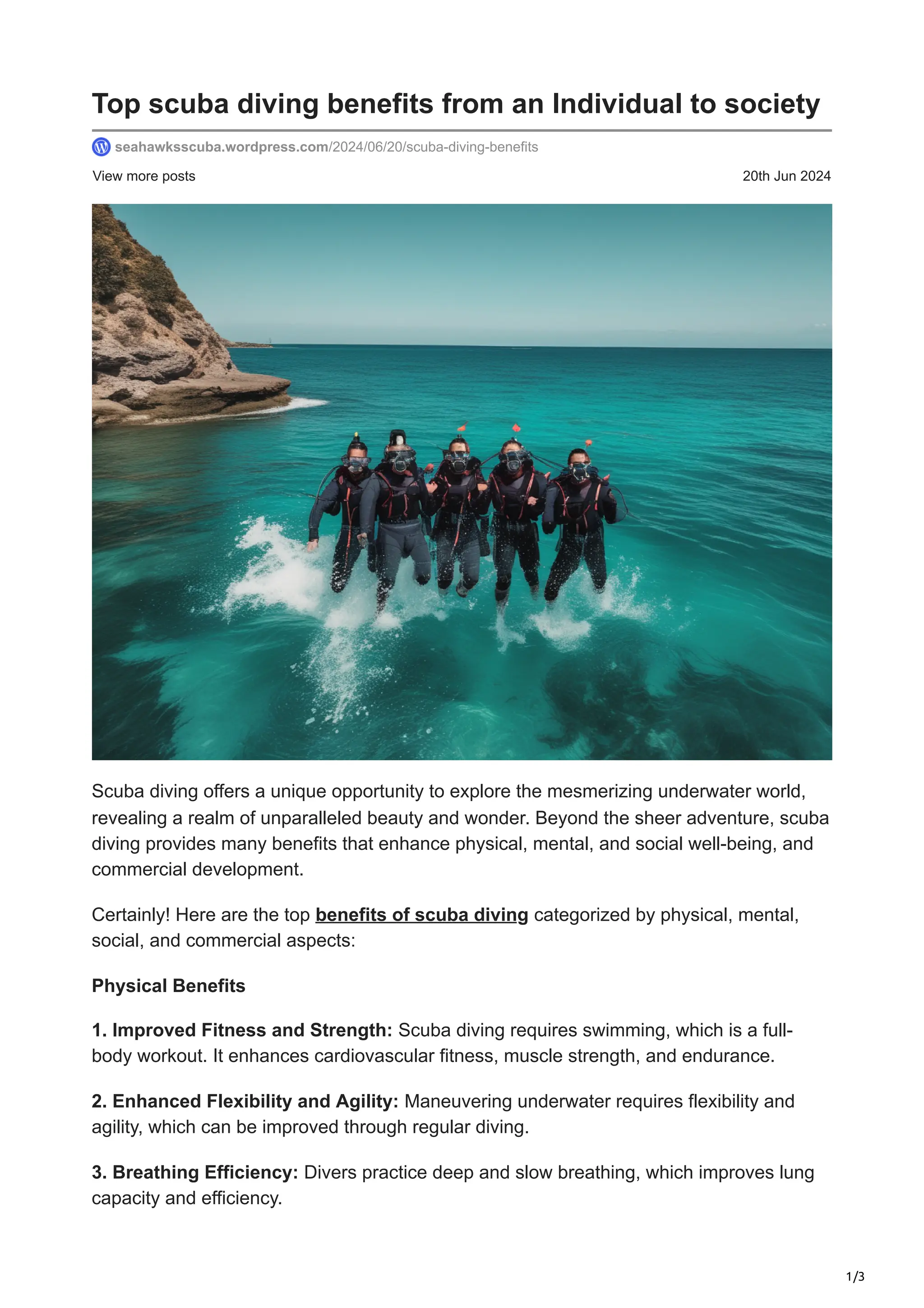 Incredible Benefits of Scuba Diving | Seahawks Scuba | PDF