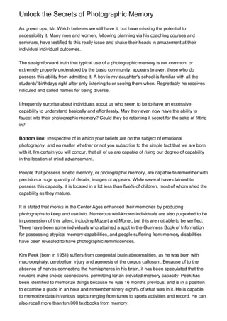 Unlock the Secrets of Photographic Memory | PDF