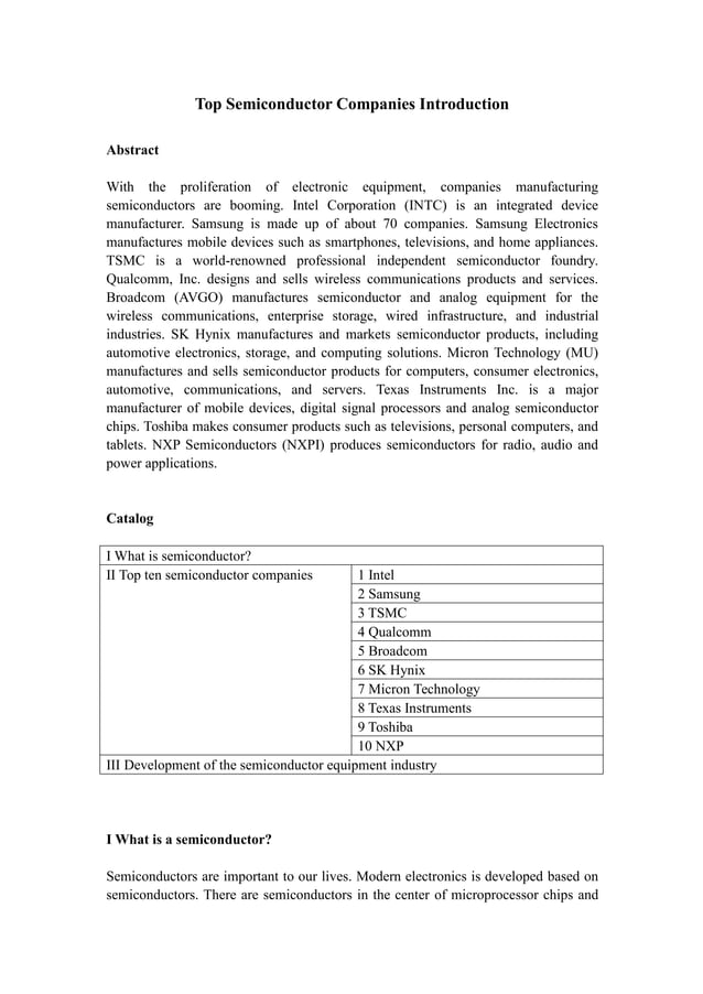 Top semiconductor companies introduction | PDF