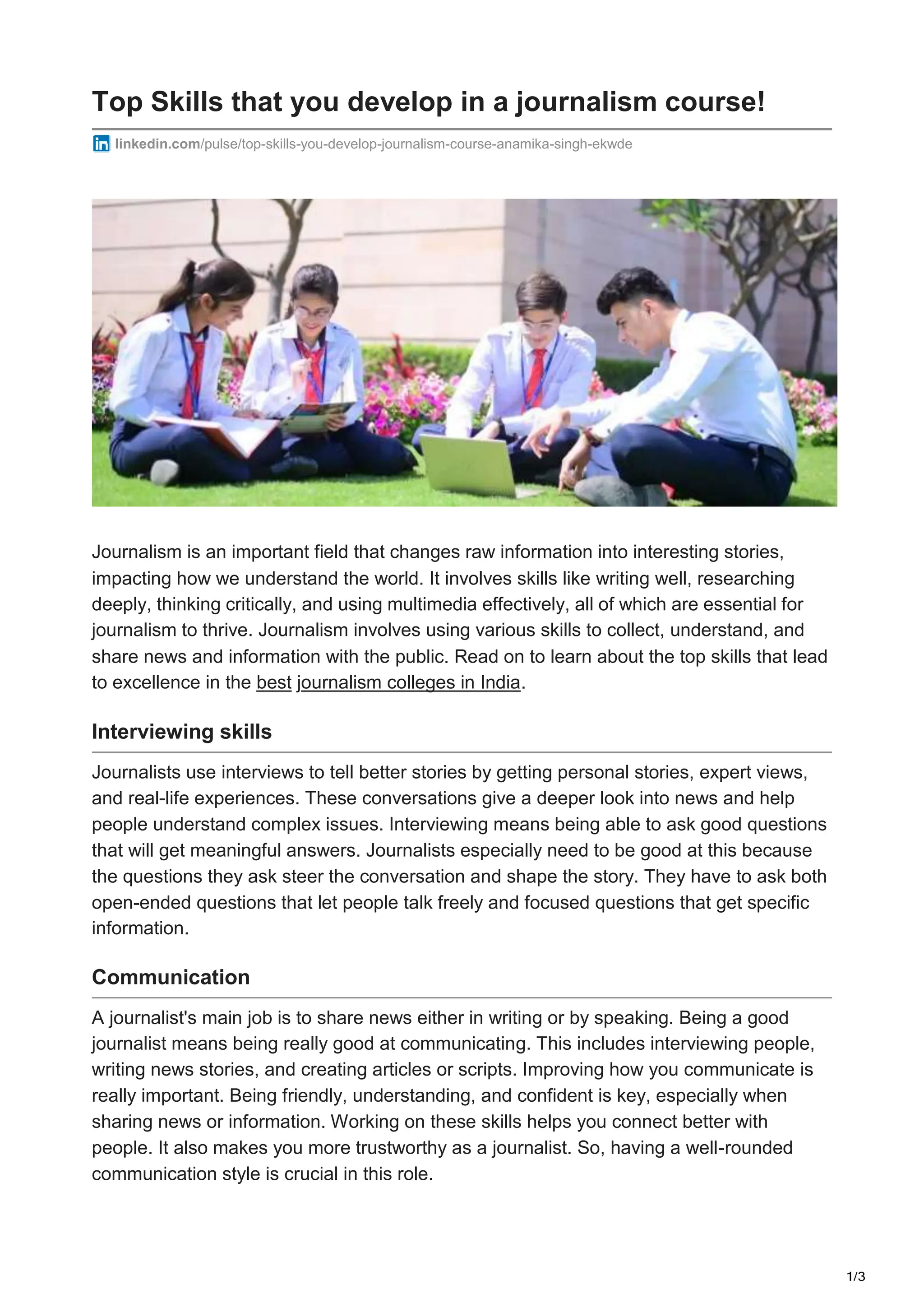 Top Skills that you develop in a journalism course! | DOCX
