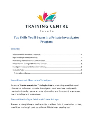 Top Skills You’ll Learn in a Private Investigator Program | PDF