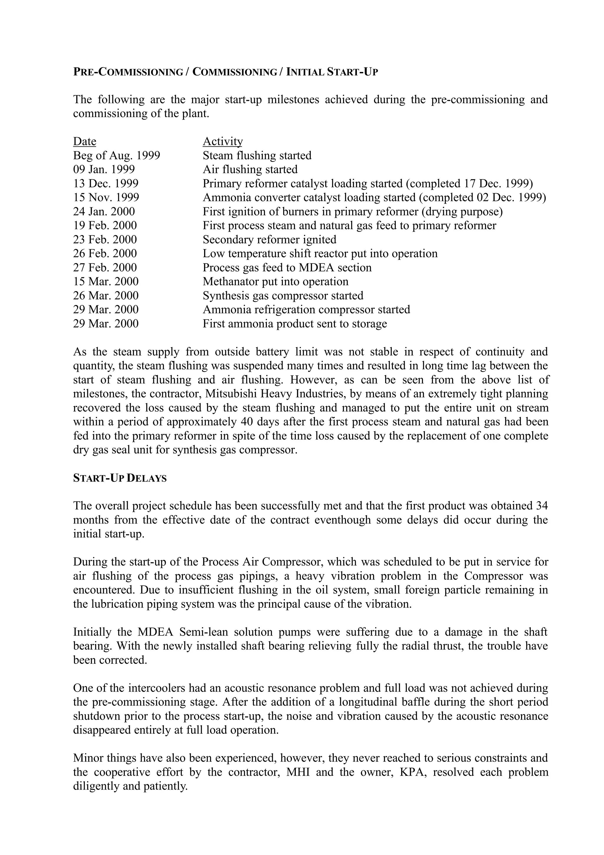 haldor topsoe ammonia plant startup document | PDF